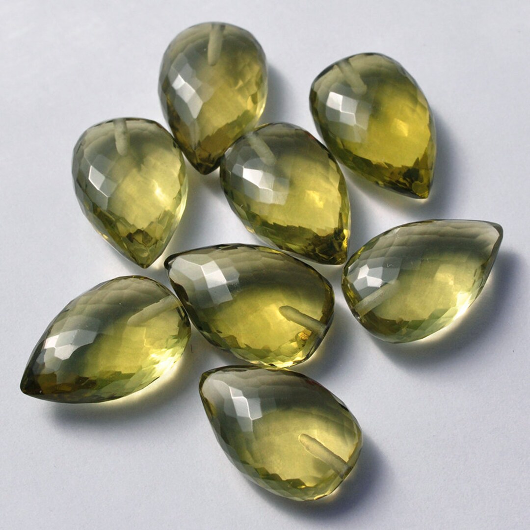 AAA Olive Quartz Half Drill Inverted Flat Pear 10x16 Micro Faceted ...