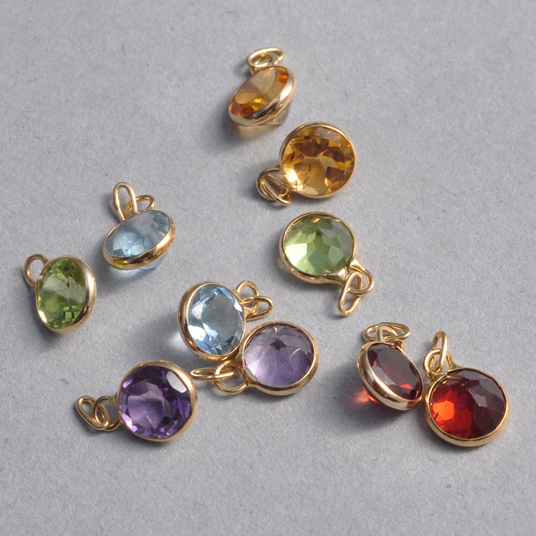 14K Gold 4mm Round Shaped Bezel Semi-precious Gemstone Charms - *very ...