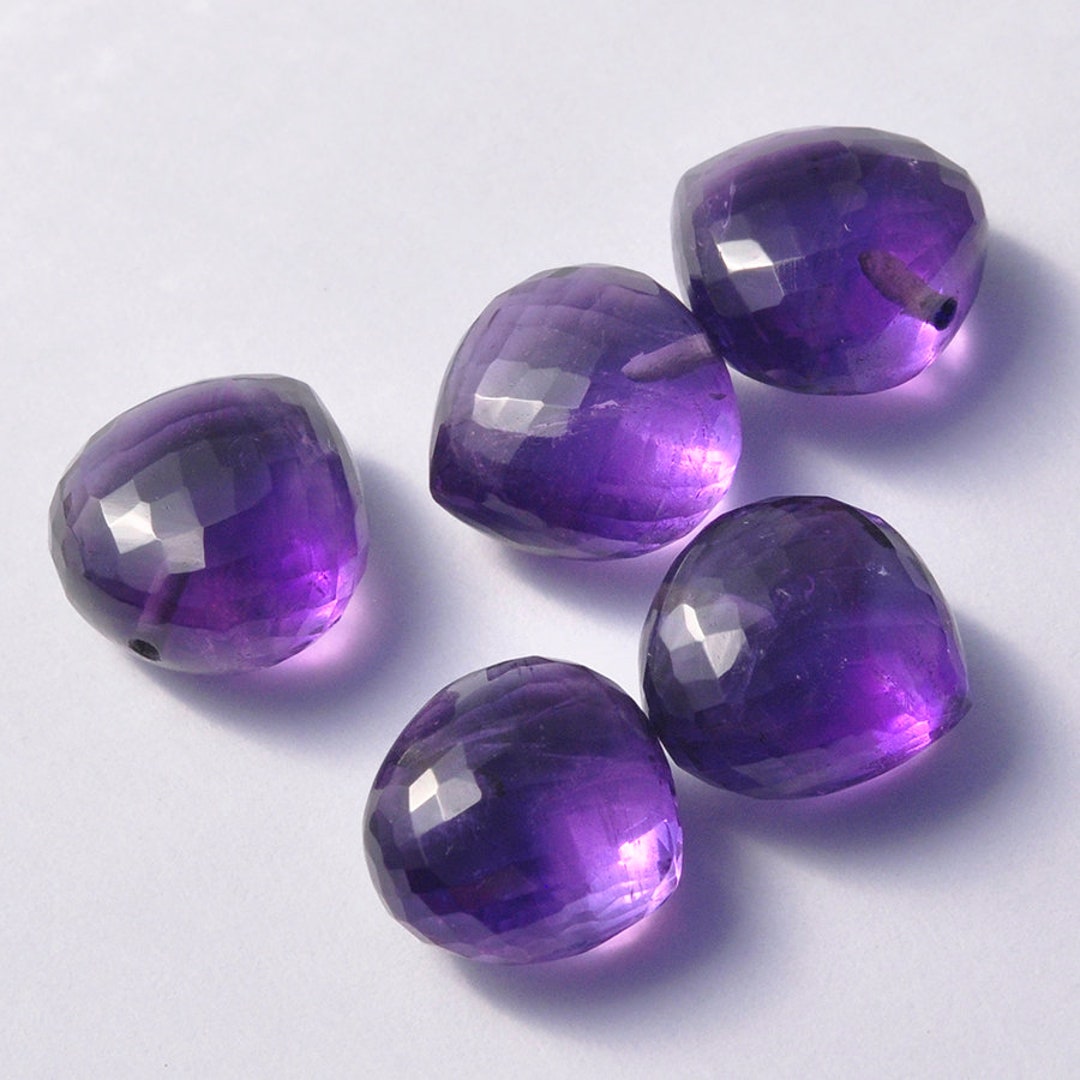 Natural Amethyst Inverted Half Drill Micro Faceted 9-11mm Heart Drops ...