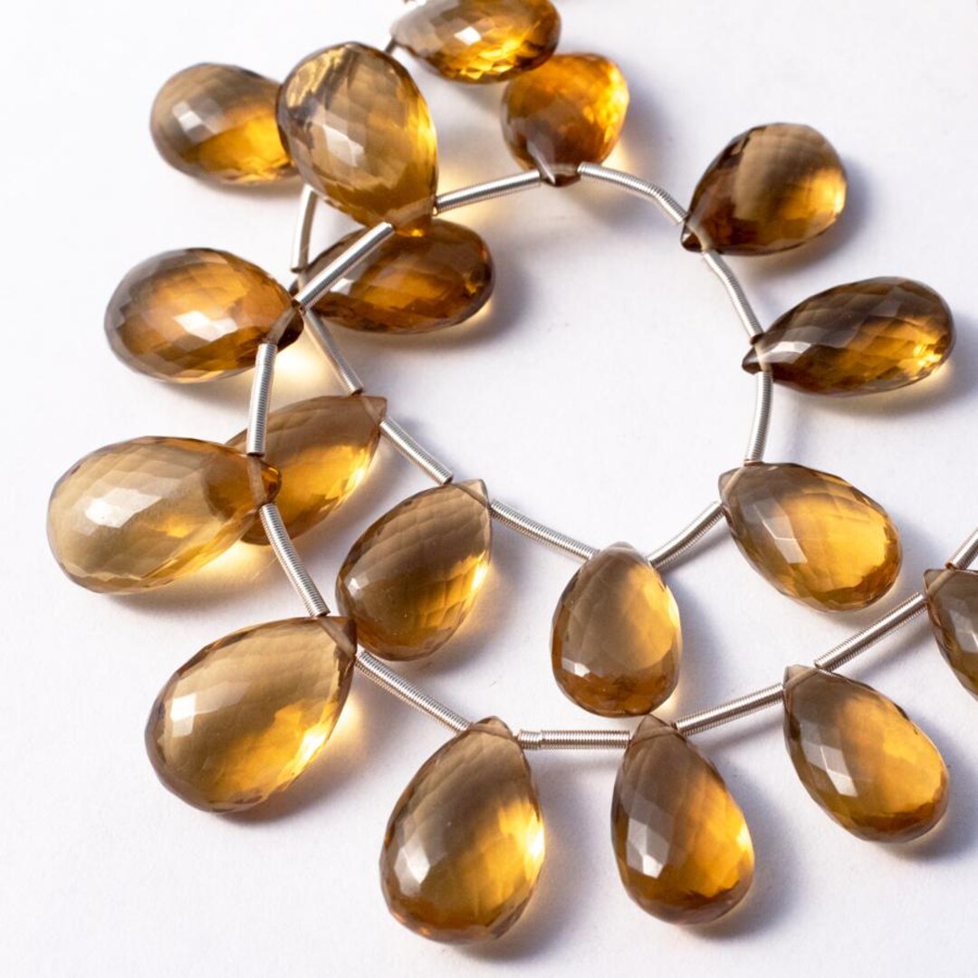 AAA Whiskey Quartz Micro Faceted Flat Pear 13-14mm Long Briolette ...