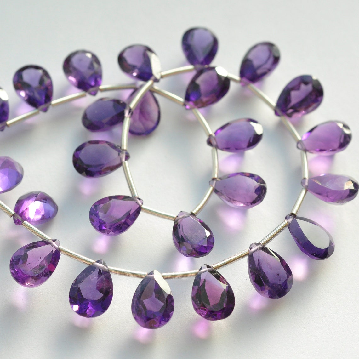 AAA Faceted Amethyst Concave Pear 9-10mm Long Briolette Gemstone Beads ...