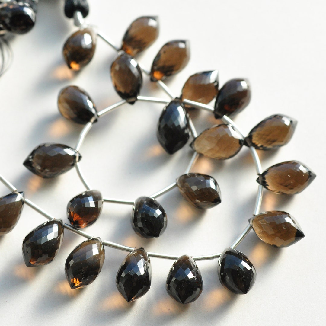 AAA Micro Faceted Smoky Quartz 13-14mm Long Fancy Dew Drop Gemstone ...