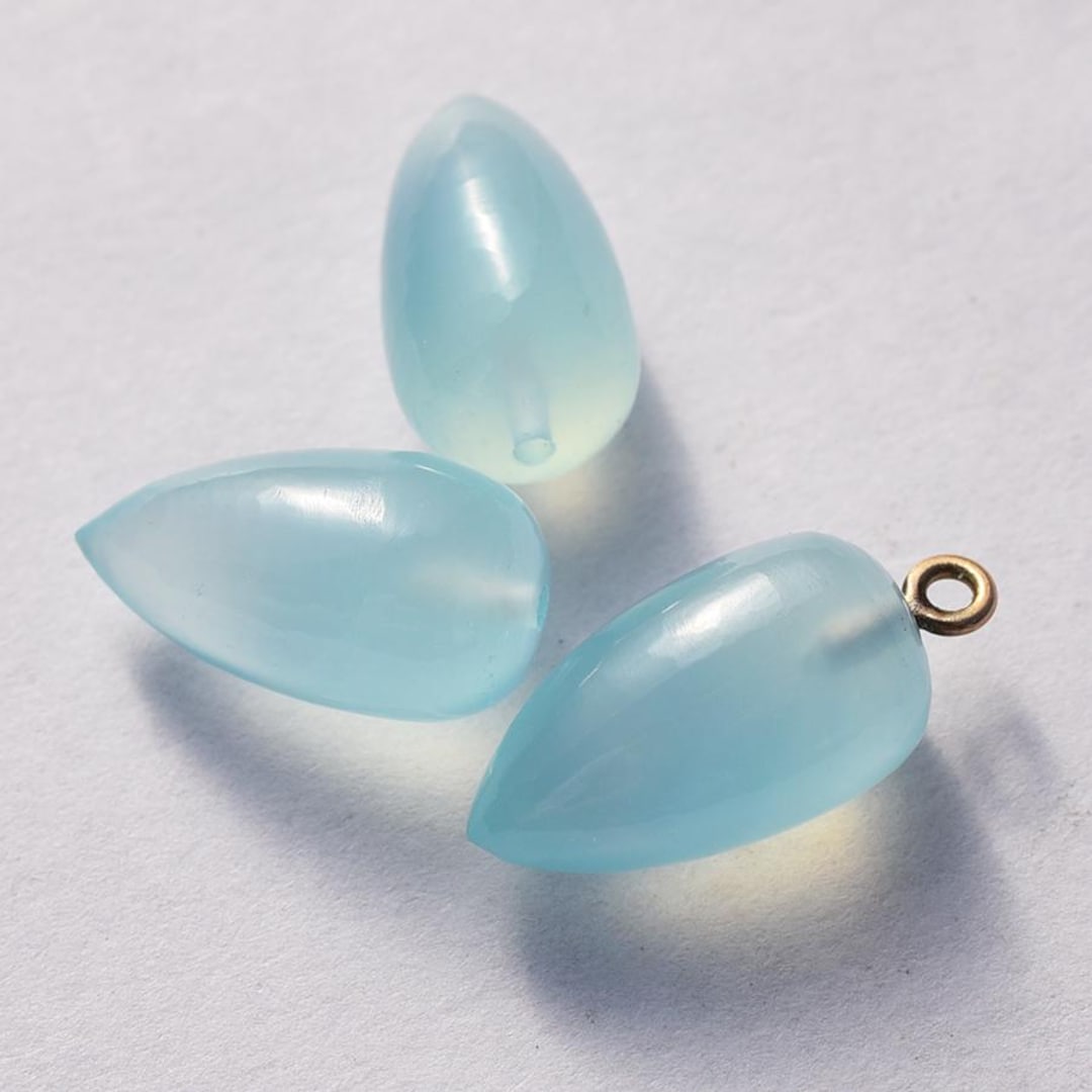 Pale Aqua Blue Chalcedony Half Drill Smooth 13-14mm Long Inverted Tear ...