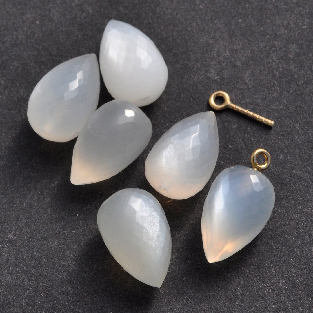 AAA White Moonstone 14-15mm Long Micro Faceted Half Drill Inverted Tear ...