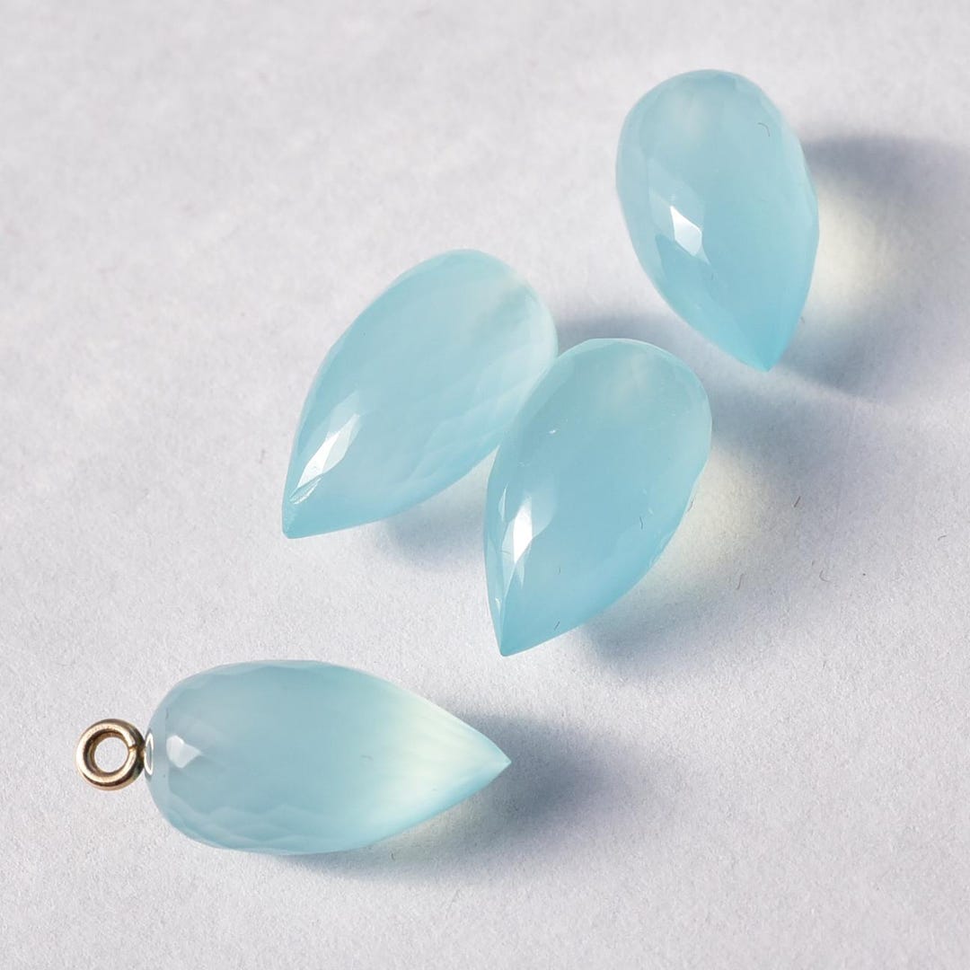 Light Aqua Blue Chalcedony Inverted Teardrop Half Drill 12-13mm Long ...