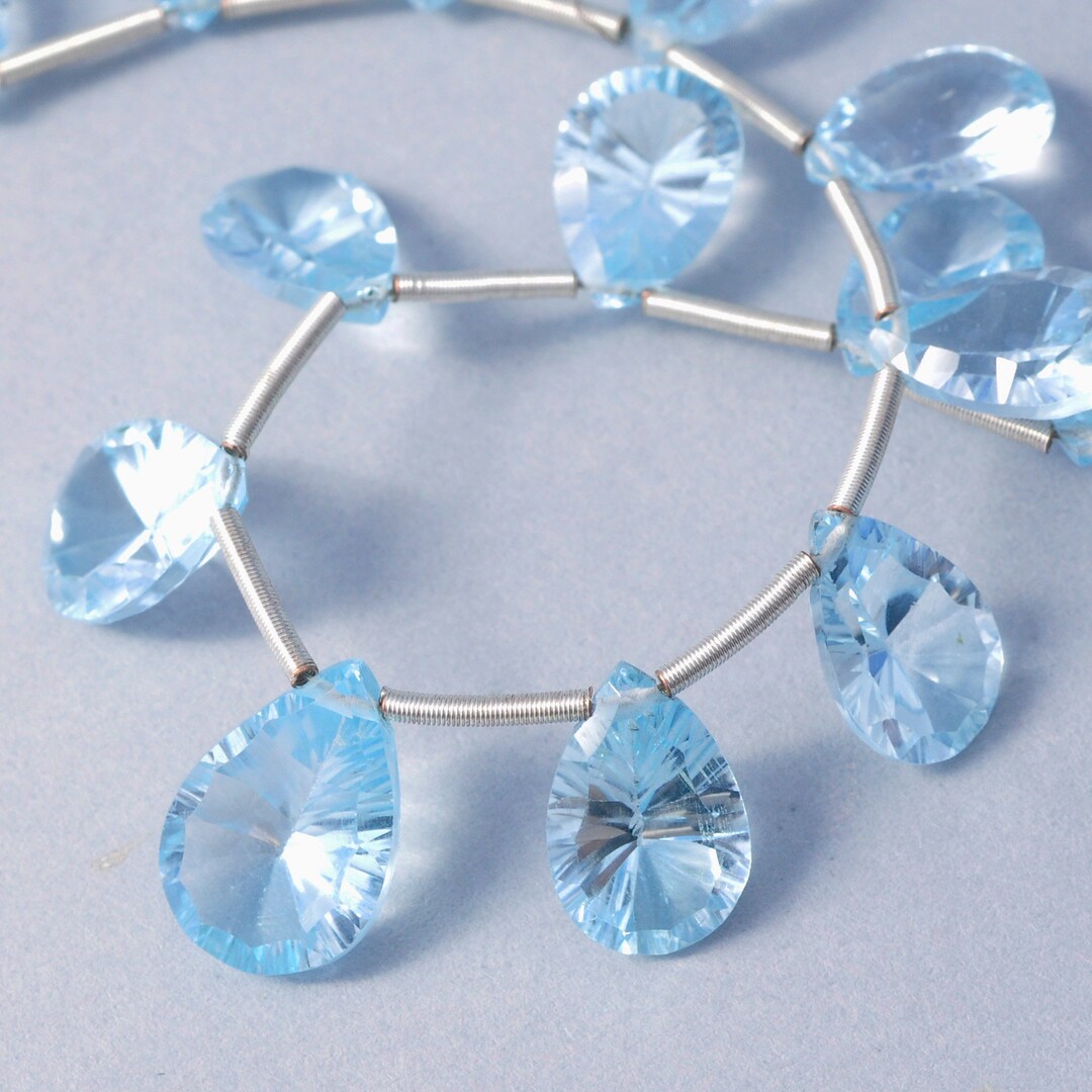 AAA Sky Blue Topaz Concave Cut Pear 12mm - 15mm Long Briolette Gemstone ...