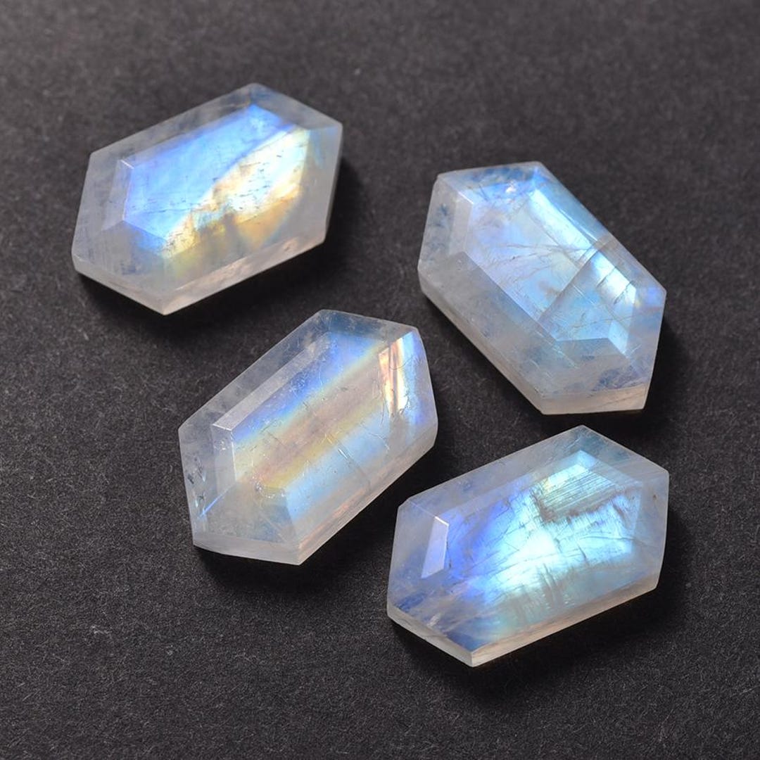 Rainbow Moonstone Step Cut 10x18mm Hexagon Cabochon Gemstones - Sold ...