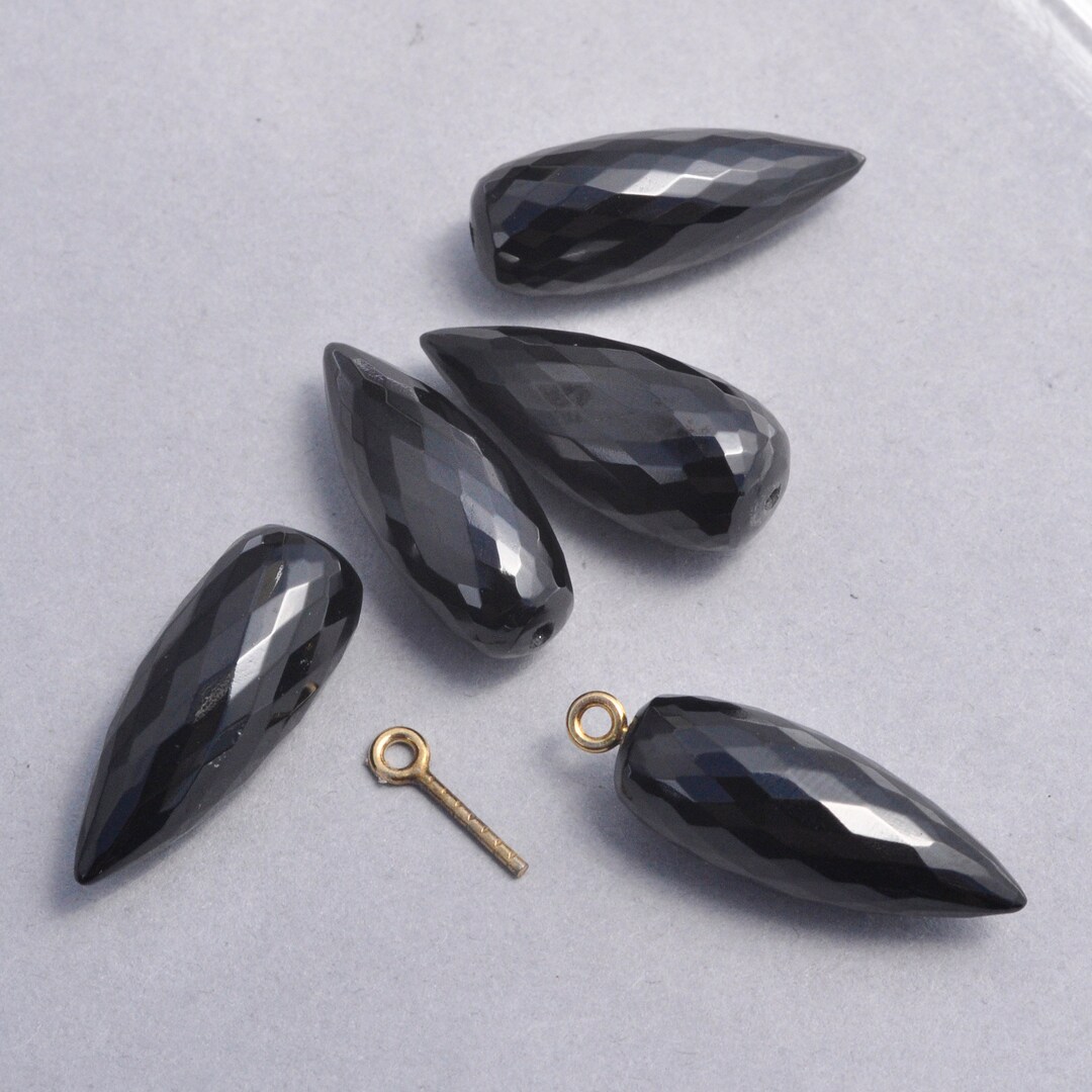 AAA Black Spinel Micro Faceted Half Drill 17-18mm Long Inverted Tear ...