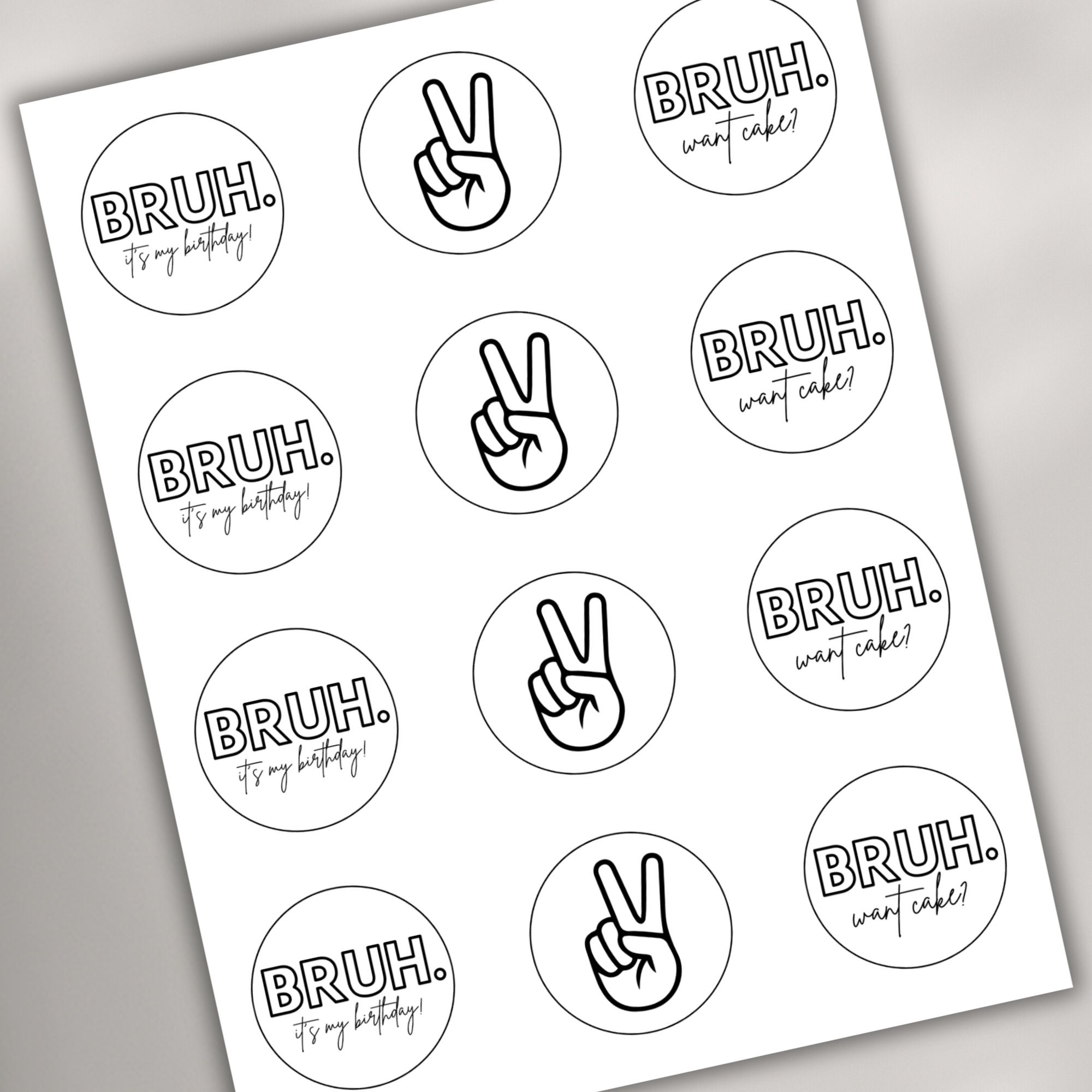 Bruh Birthday Cupcake Toppers, Teen Party Decorations (PDF Printable ...