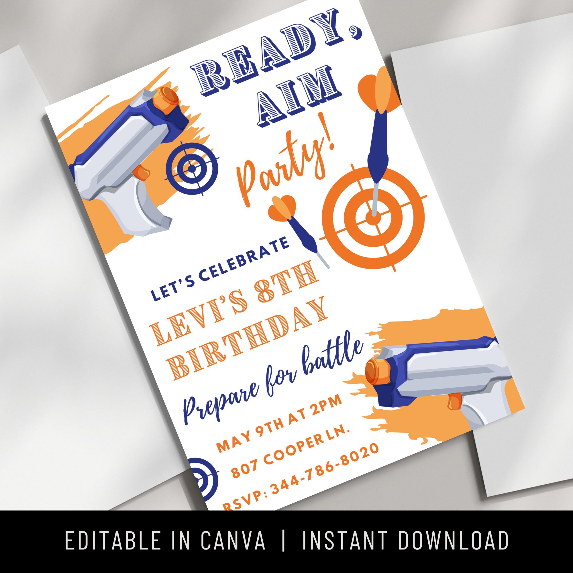 Dart Gun Birthday Party Invite Instant Download Party Invite Dart Party ...