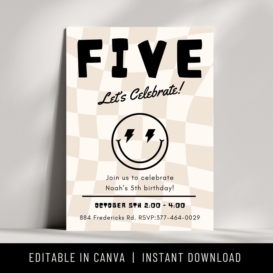 Checkered Birthday Invitation Trendy Boy Invite Canva Template Digital ...