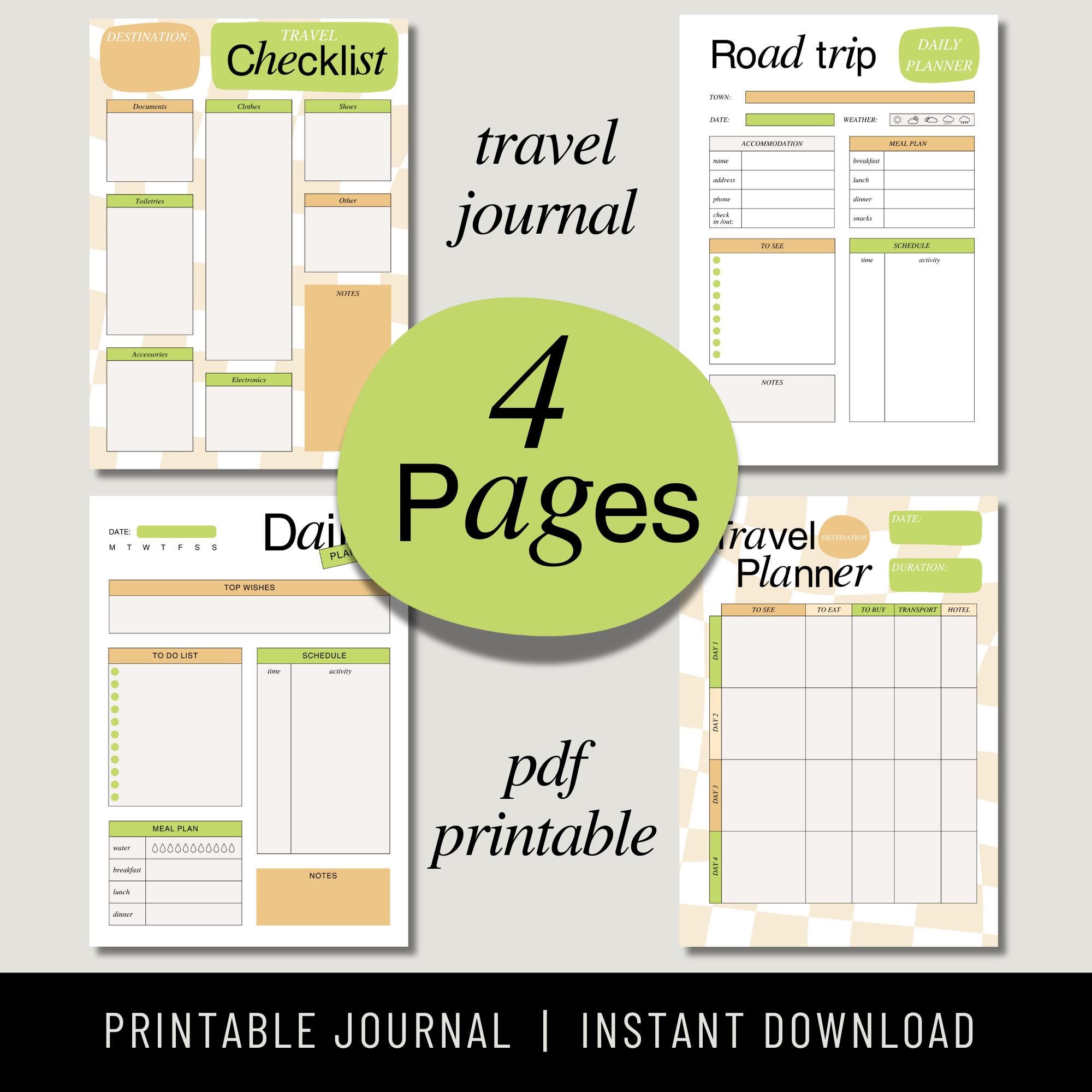 Printable Journal Trackers Travel Checklist Downloadable Travel Planner ...