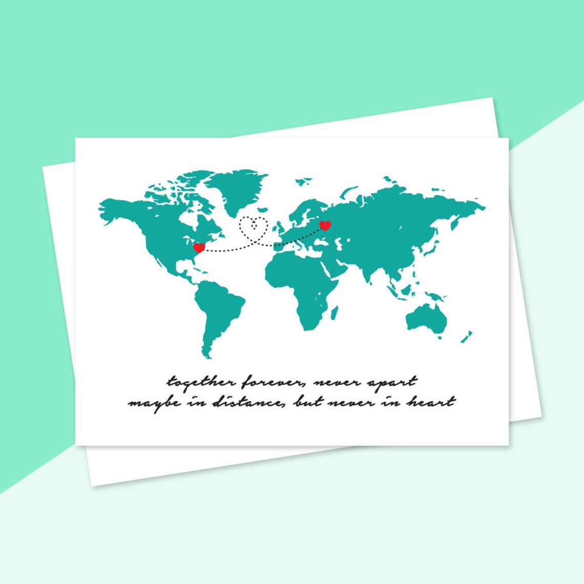 World Map, Greeting Card, Long Distance, Relationship Hearts ...