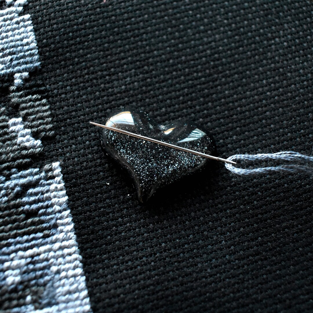 Black Glitter Heart, Needle Minder, Goth Craft Supply, Cross Stitch ...