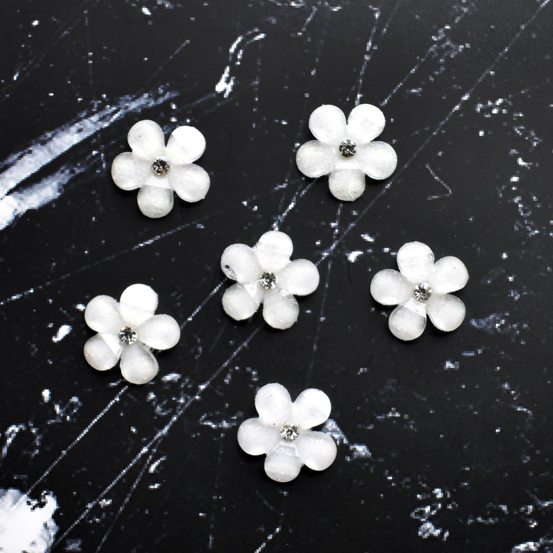 White Flower Magnets, Iridescent Flowers, Rhinestone Magnet, Sparkly ...