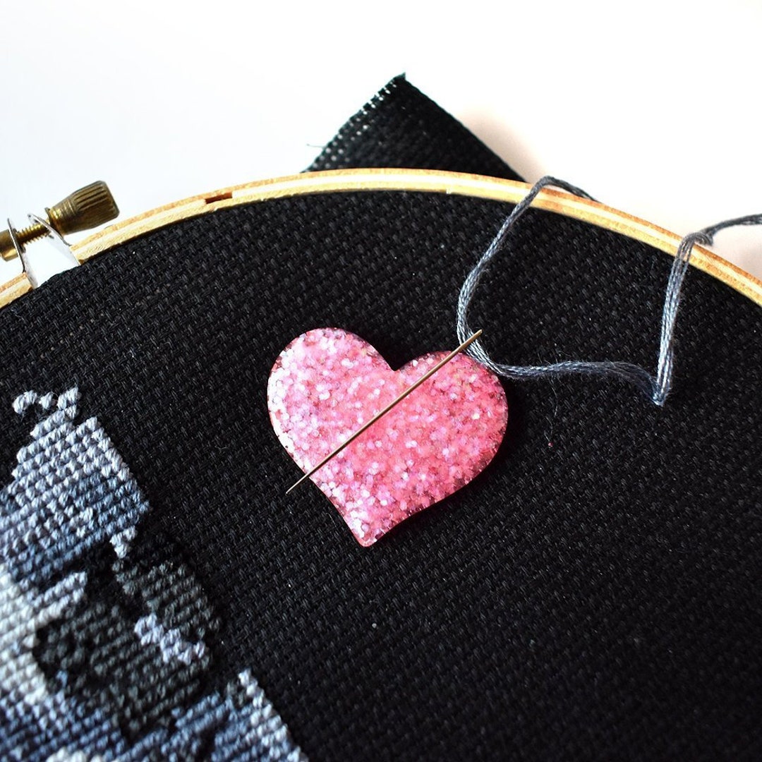 Glitter Heart Needle Minder Pink Heart Embroidery Tool - Etsy