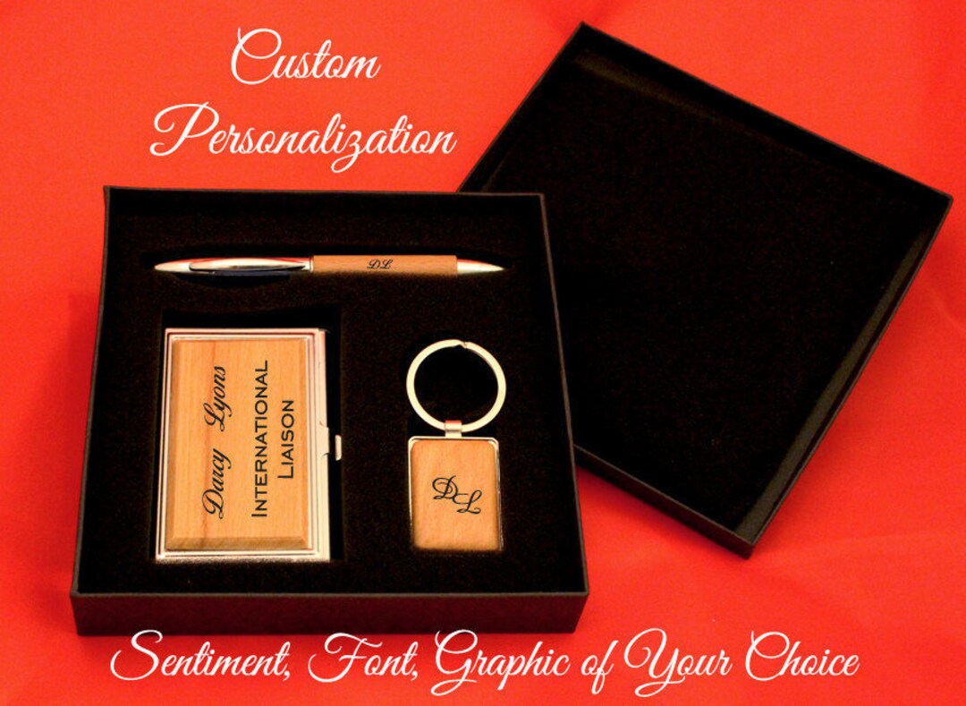 Office Gift Set, Desk Set, Engraved Business Card Holder, Engraved Key ...