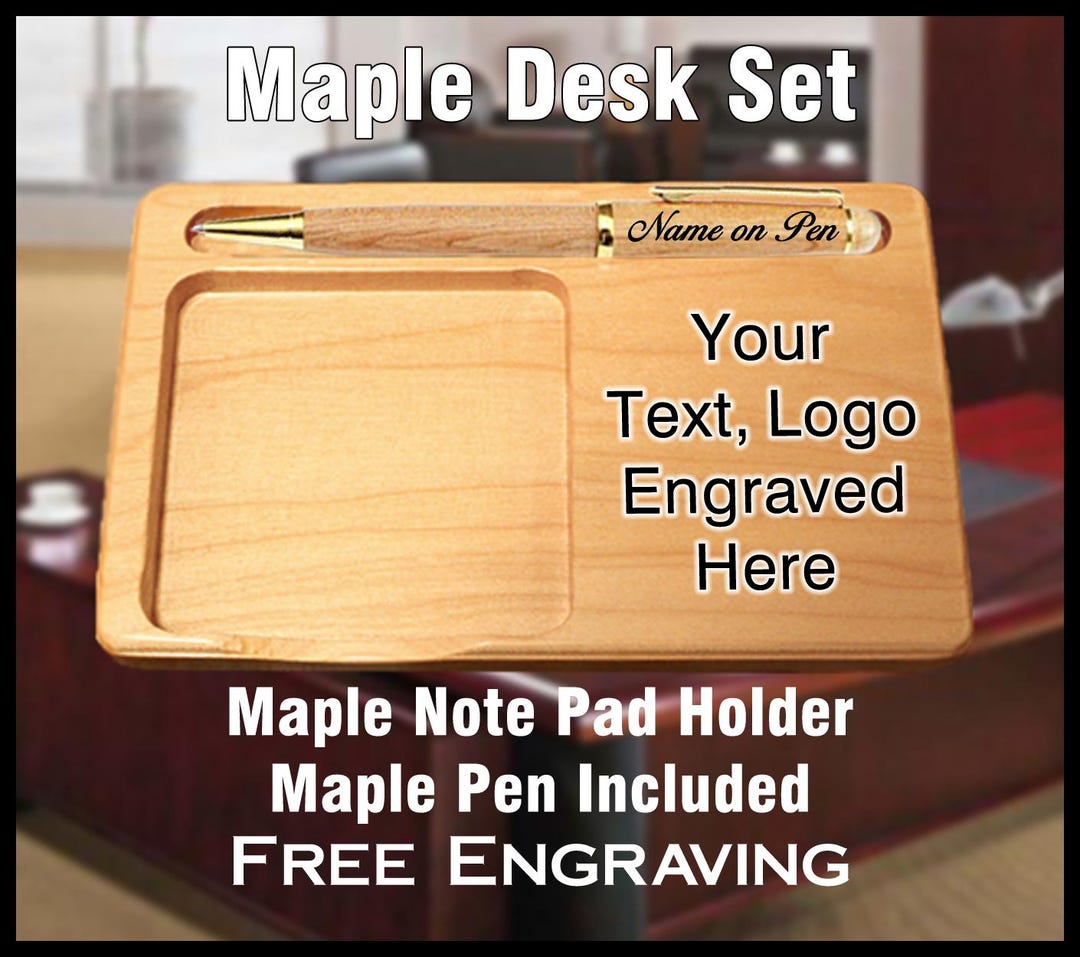 Engraved Maple Wood Desk Set: Personalized Pen & Pad Holder - Etsy