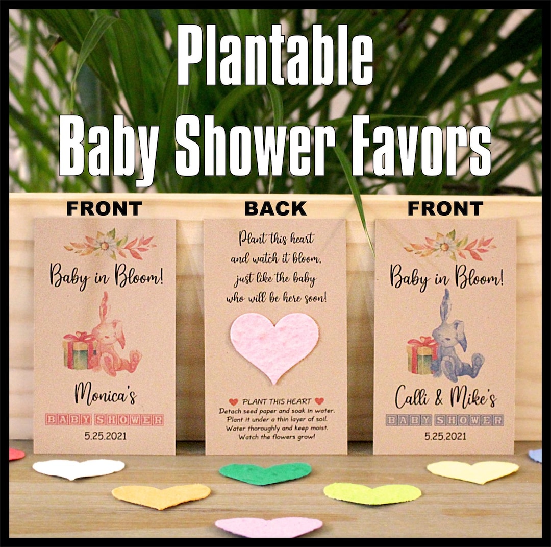 5 Personalized Baby Shower Card Favors With Plantable Seed Paper Hearts ...