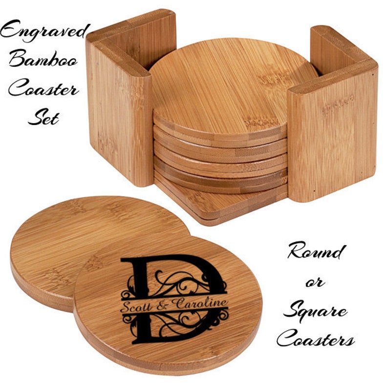 Bamboo Coaster Set Engraved Coasters Personalized Coaster - Etsy