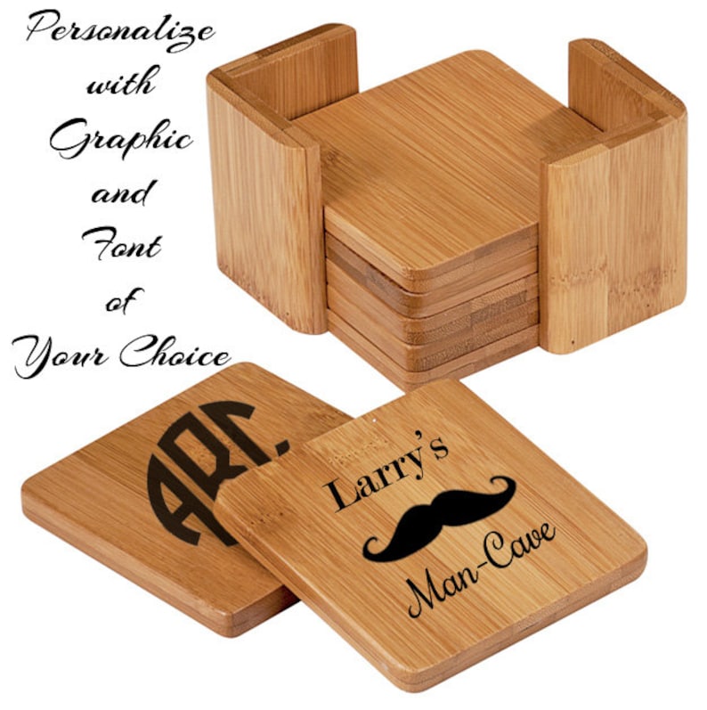 Bamboo Coaster Set Engraved Coasters Personalized Coaster - Etsy