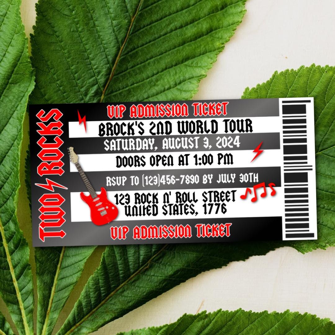 VIP Admission Party / Rock N Roll Birthday Party Invite Invitation ...