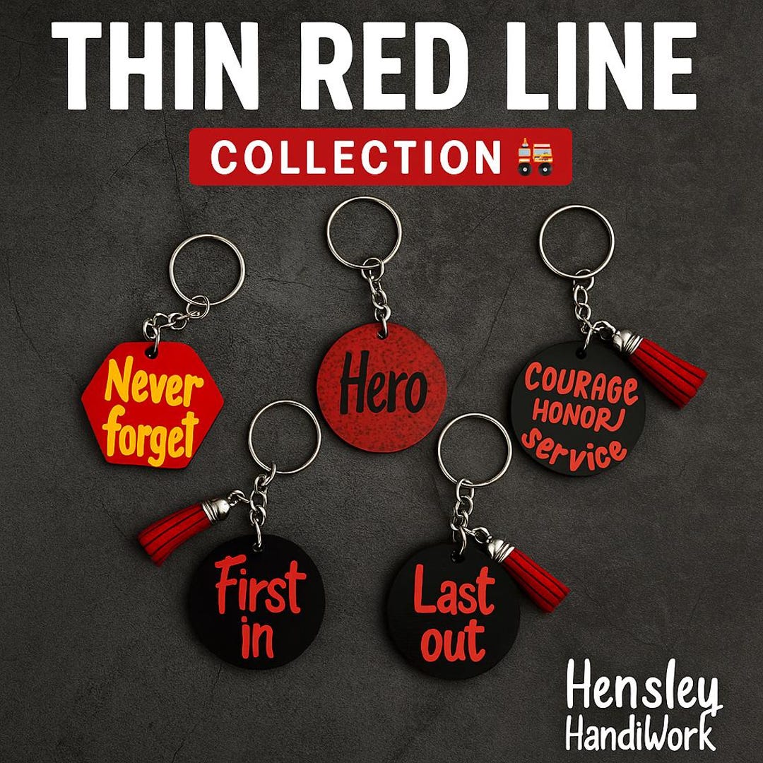 Thin Red Line Firefighter Keychain: Hand-painted First Responder Gift ...