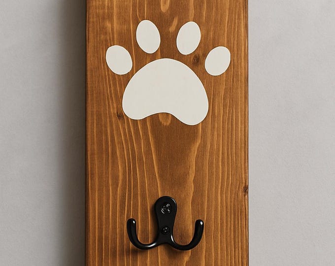Wooden Dog Leash Hook for Wall Paw Print in Solid Color - Etsy Canada