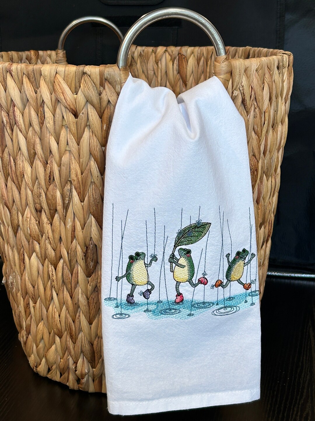 Summer Rain Frogs Embroidered Flour Sack Gift Towel - Etsy