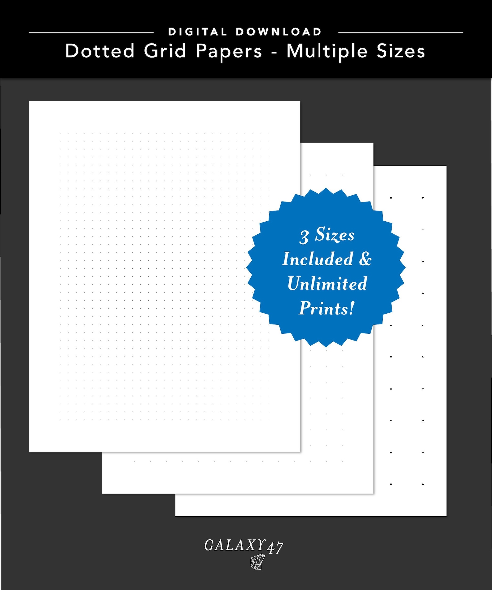 Dotted Grid Paper Digital Download PDF With Multiple Grids for ...