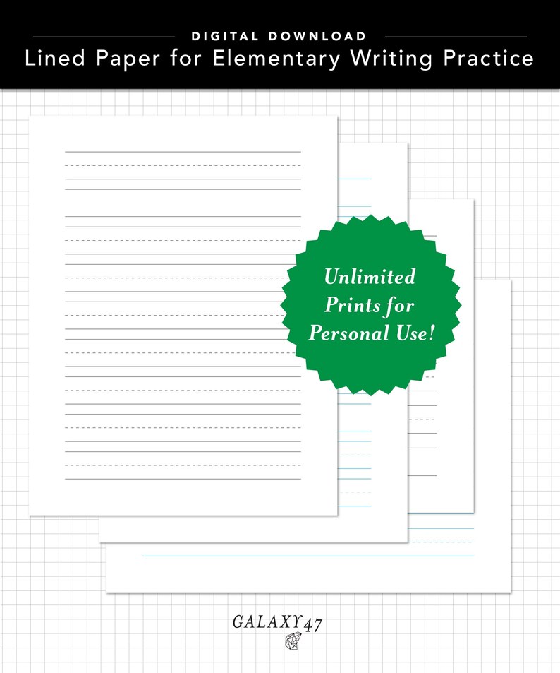 Printable Lined Paper PDF for Elementary Kids Writing - Etsy
