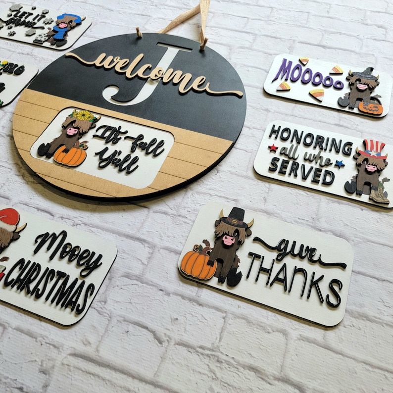 Add on Welcome Highland Cow Interchangeable Door Hanger SVG - Etsy