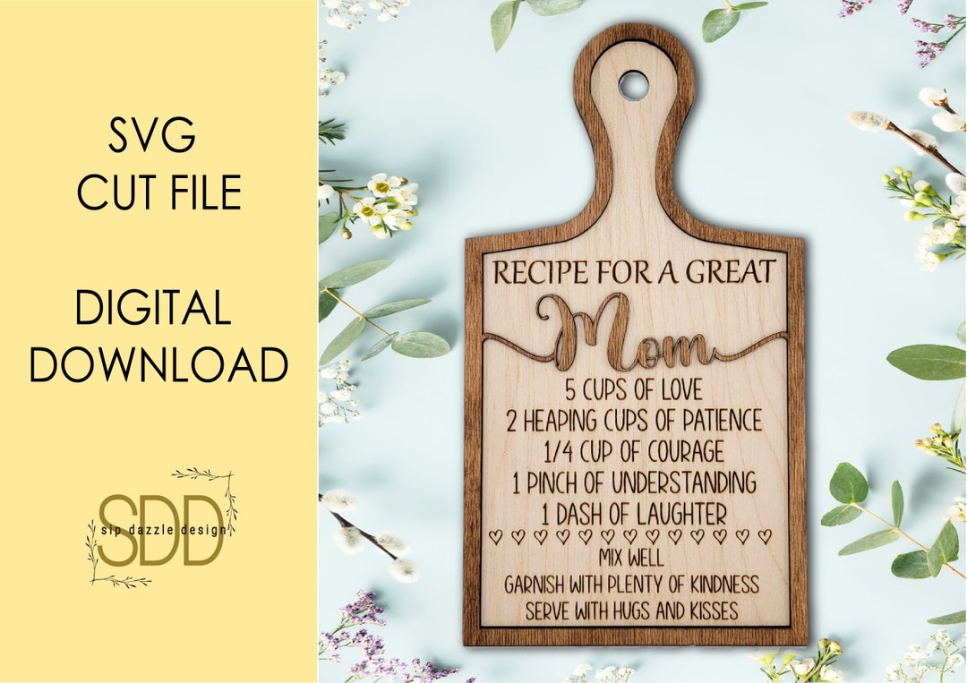 Recipe for a Great Mom SVG Digital Cut File - Cutting Board SVG - Etsy