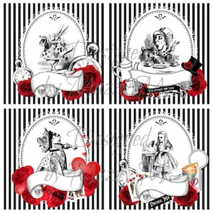 4 Large Alice in Wonderland Cards, Digital Images Instant Download ...