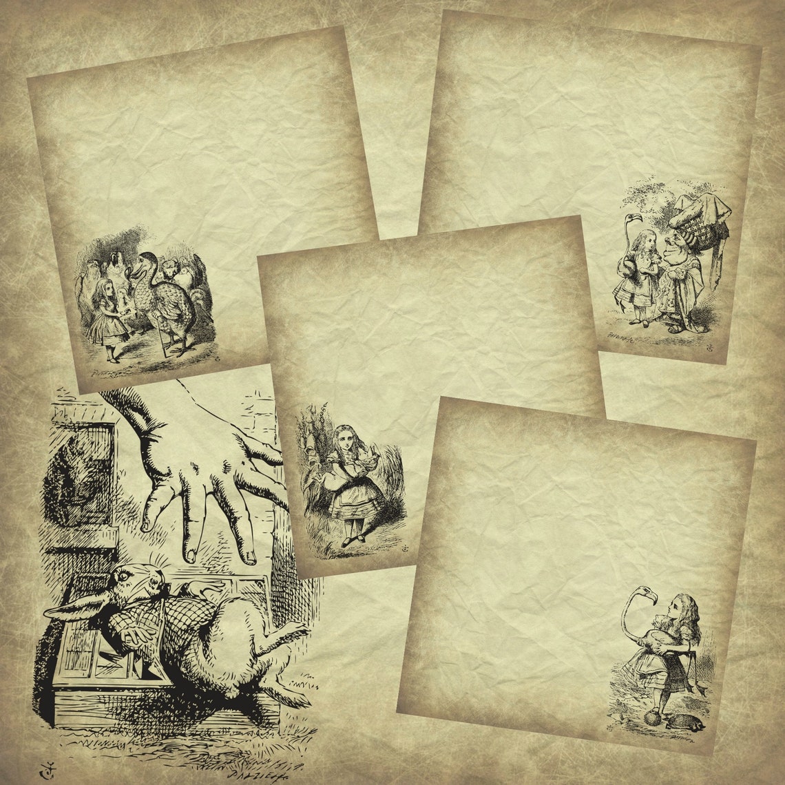 Vintage Alice in Wonderland Scrapbook Papers, Journal Cards, Printable ...