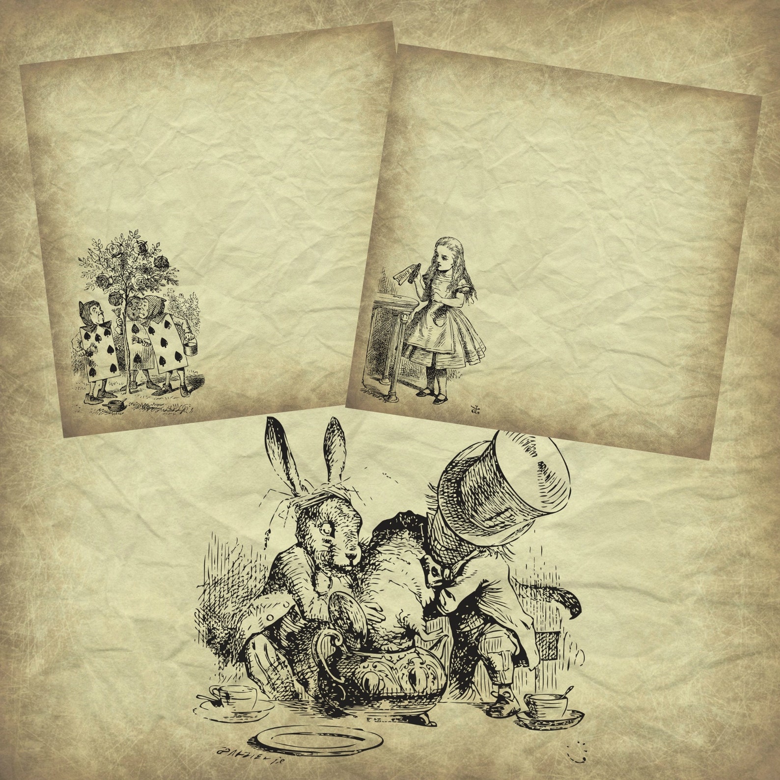 Vintage Alice in Wonderland Scrapbook Papers, Journal Cards, Printable ...
