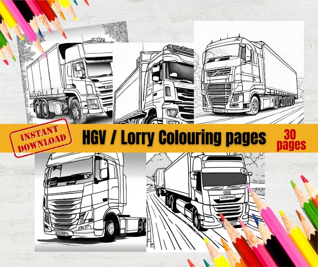 HGV Lorry Colouring Pages for Kids and Adults | Digital File ...