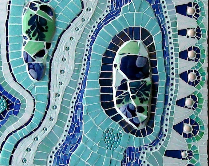 Blue Mosaic - Mosaic Art - Mixed Media - Glass Mosaic - Mosaic on Wood ...
