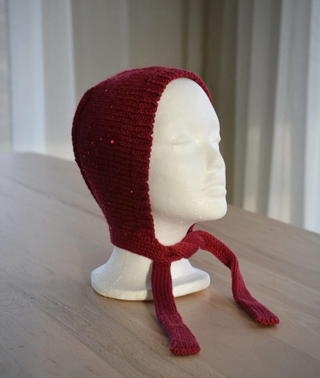 Handknit Red Merino Wool Bonnet, Adult Women Mink Fur Bonnet Hat, Bow Tie Chunky Bonnet Hat - Etsy