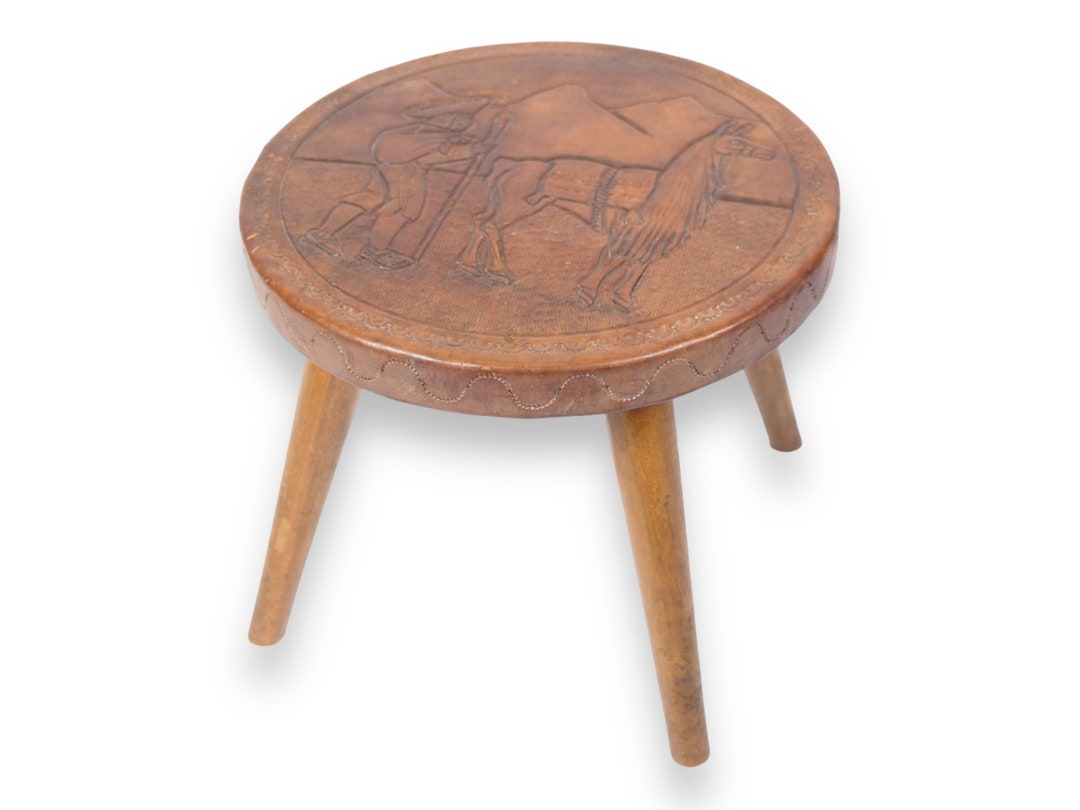 Antique Stool With Carvings of A Farmer With A Alpaca From 1940s - Etsy