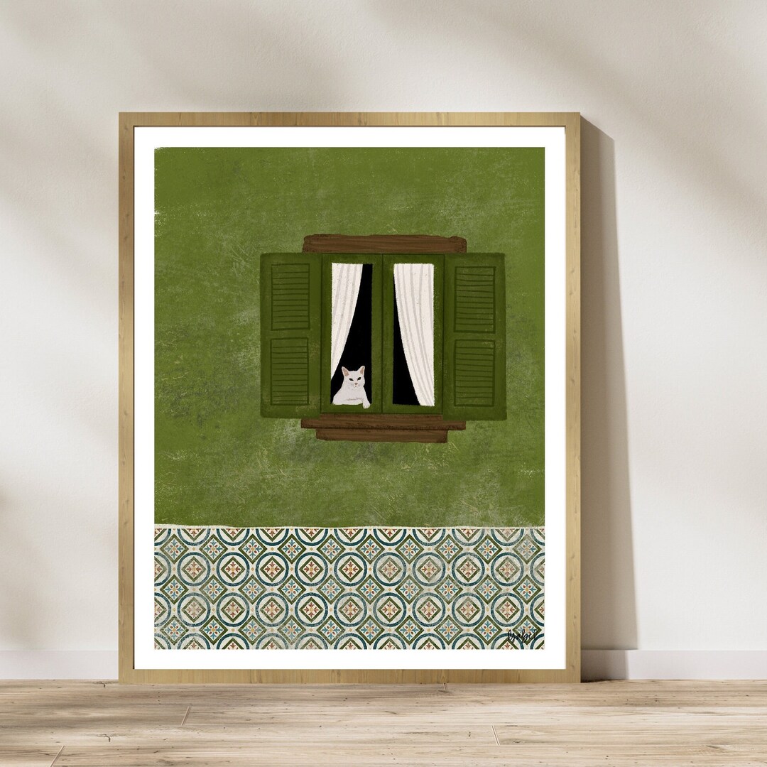 Cat in the Window Art Print, Travel Art, Cat Lovers, Window Cat Art ...