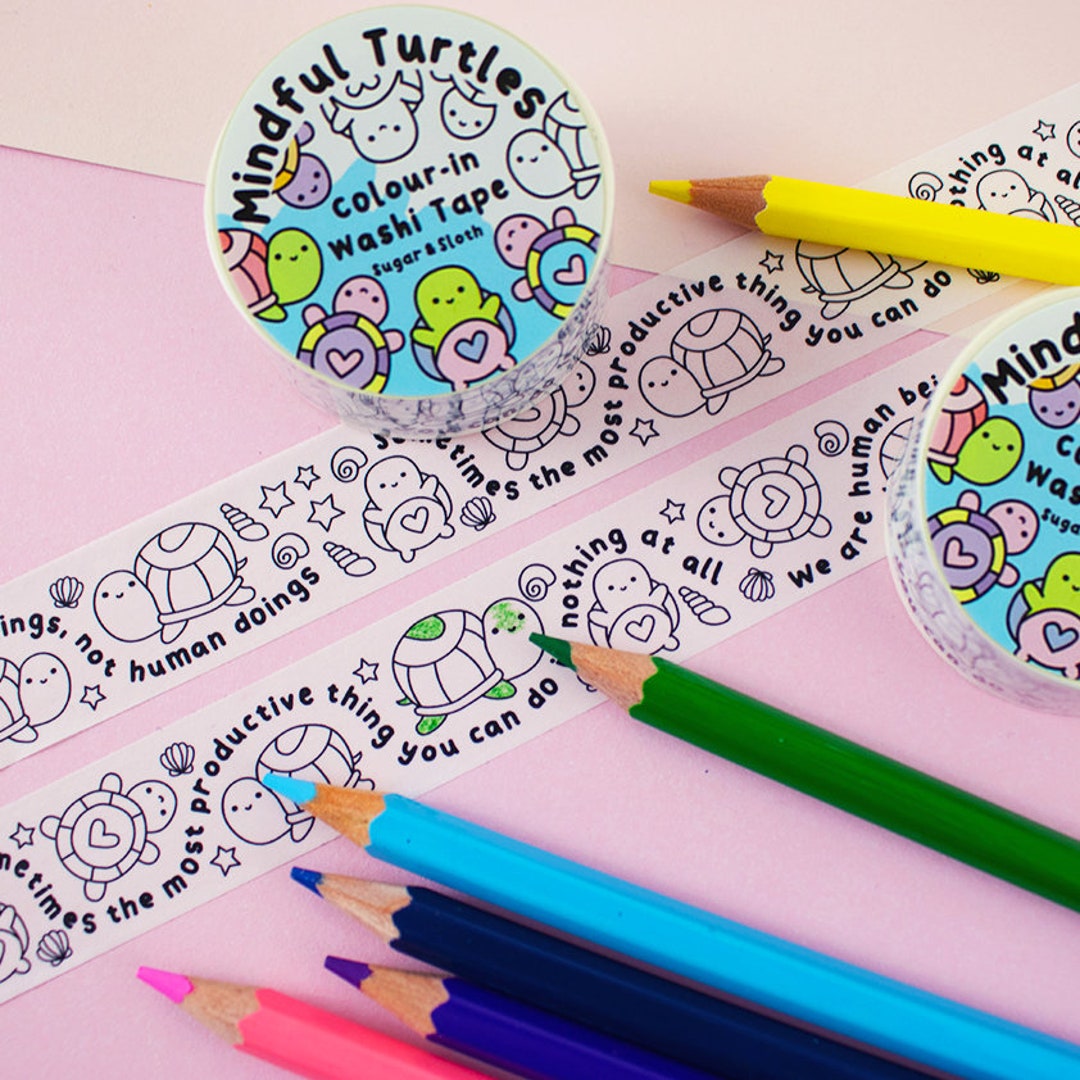 Mindful Turtles Colour-in Washi Tape, Cute Washi, Cute Stationery ...