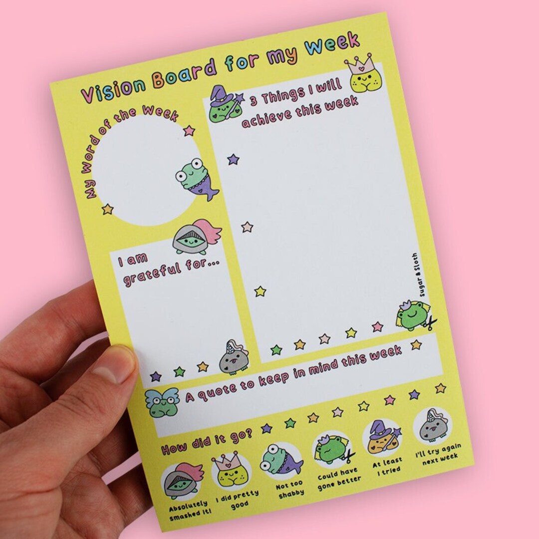Vision Board for My Week Fairy Tale Frog A6 Notepad, Self Care Notepad ...
