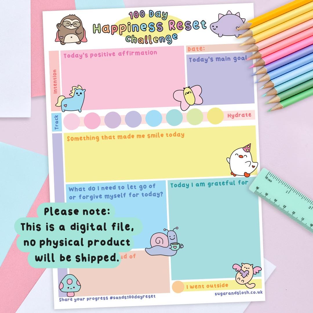 Digital Download PDF: 100 Day Happiness Reset Challenge, Digital ...