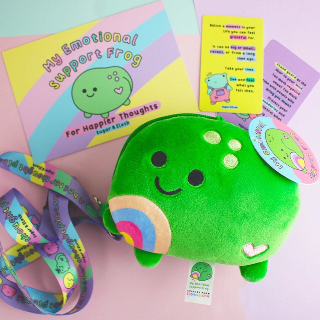 Emotional Support Frog Plushie and Accessories, Frog Plush Toy Frog Plushie, Affirmation Cards ...