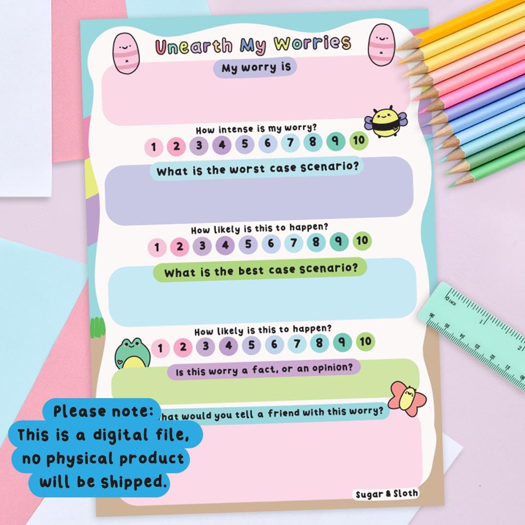 Digital Download PDF: Unearth My Worries Worksheet, Worksheet Download ...