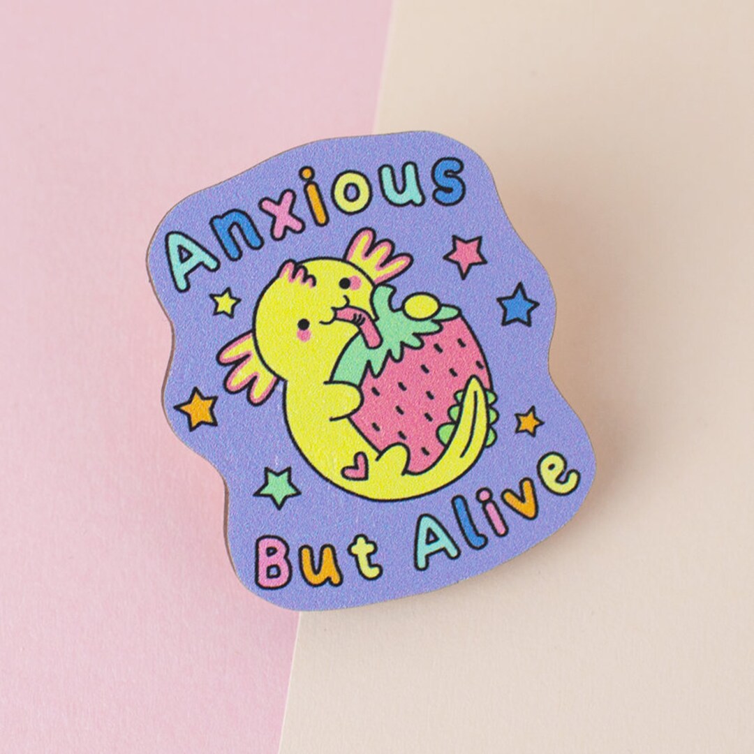 Anxious but Alive Axolotl Wooden Eco Pin, Wooden Pin, Wooden Pin Badge ...