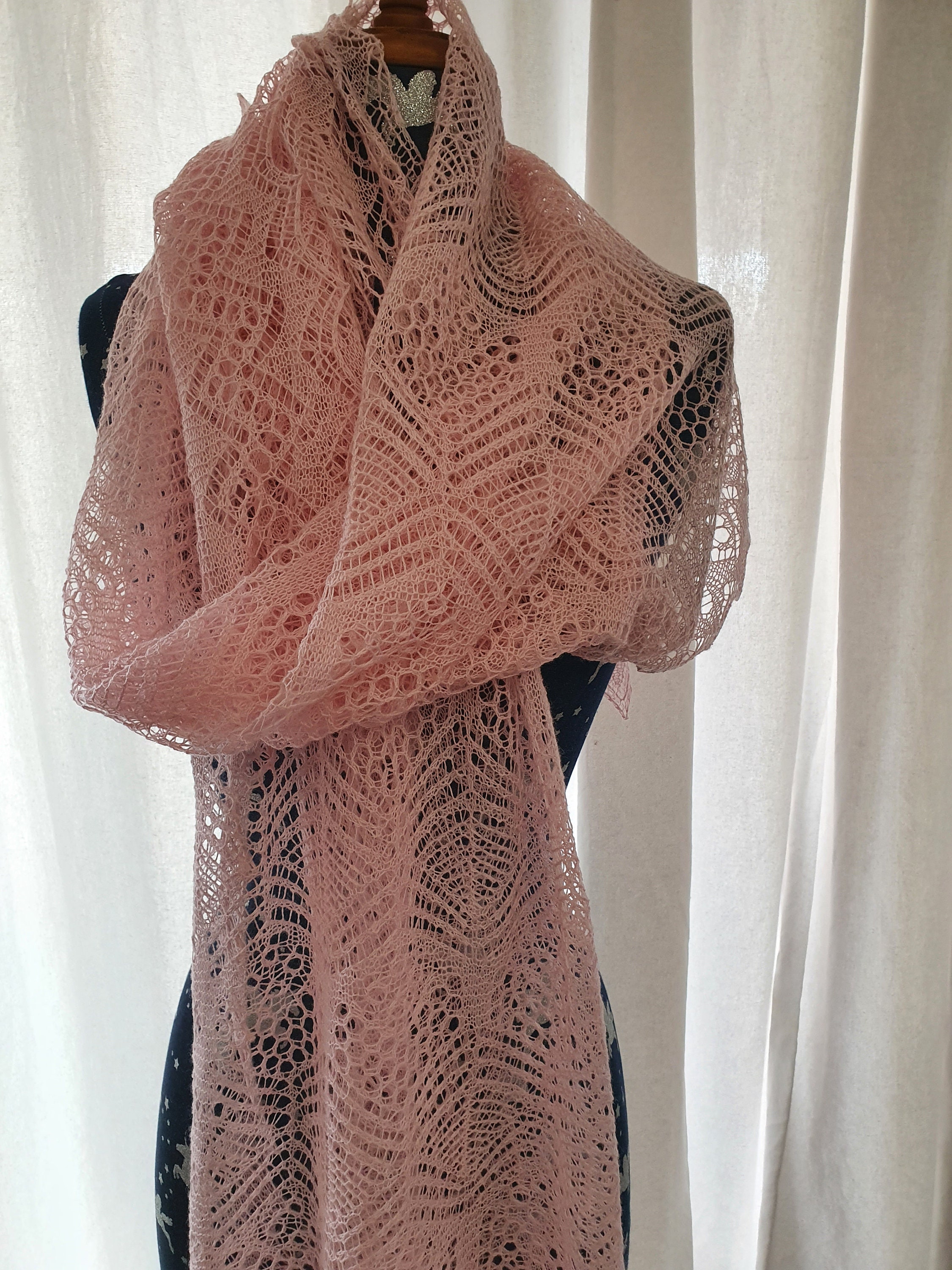 Hand-knitted Stole in a Beautiful Pink Lace Weight Wool - Etsy