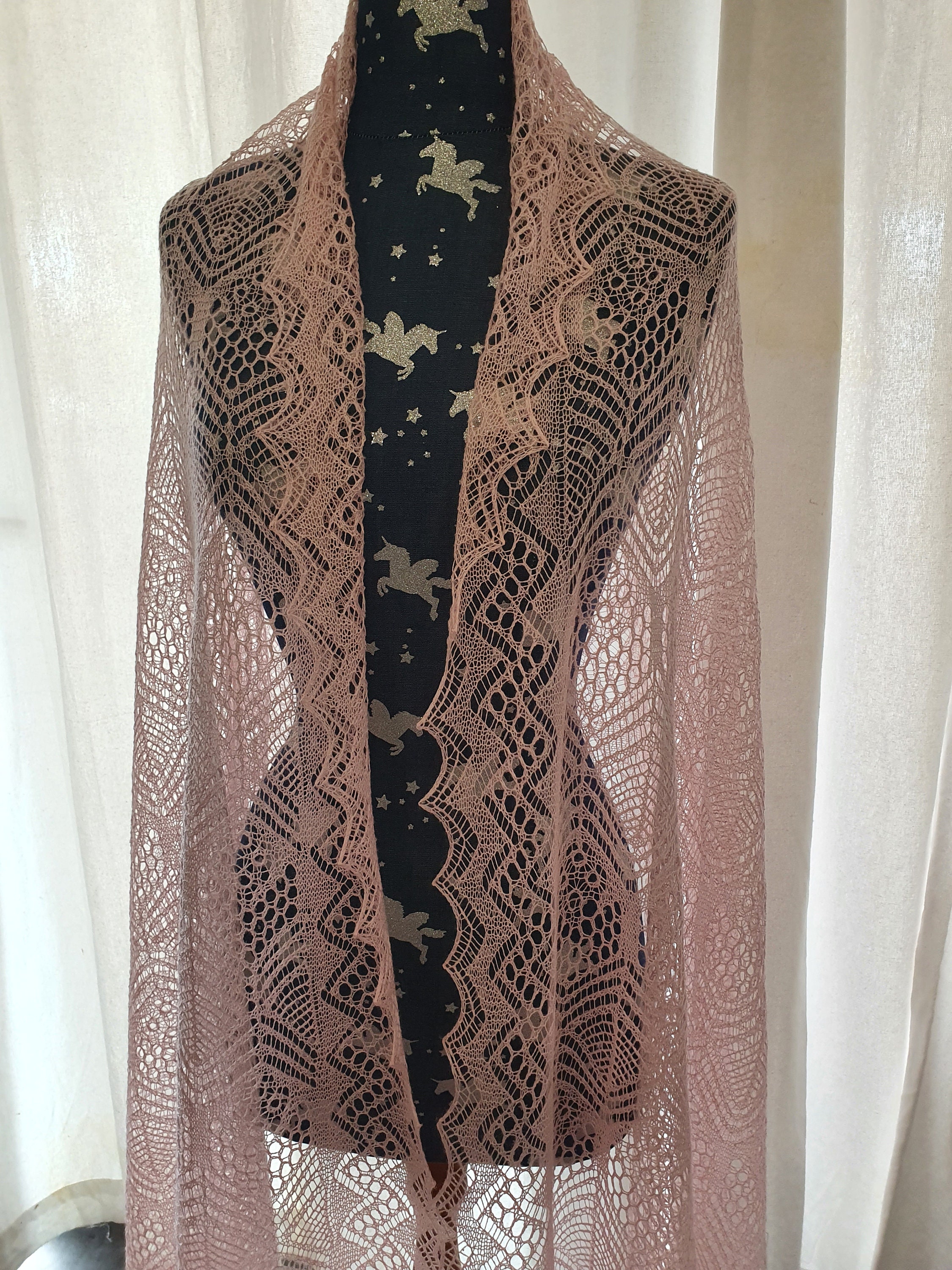 Hand-knitted Stole in a Beautiful Pink Lace Weight Wool - Etsy