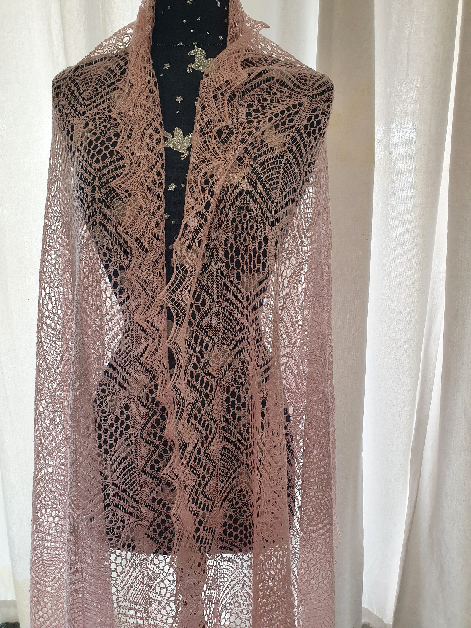 Hand-knitted Stole in a Beautiful Pink Lace Weight Wool - Etsy